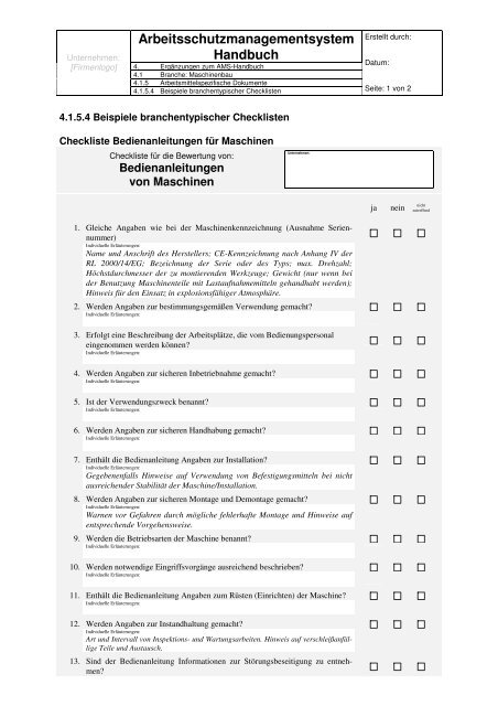 Checkliste Bedienanleitungen für Maschinen[1]
