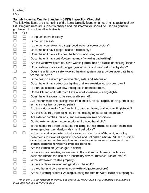 Sample Housing Quality Standards Inspection - Explorium Design