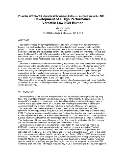 Coen Development of a High Performance Versatile Low ... - Inproheat