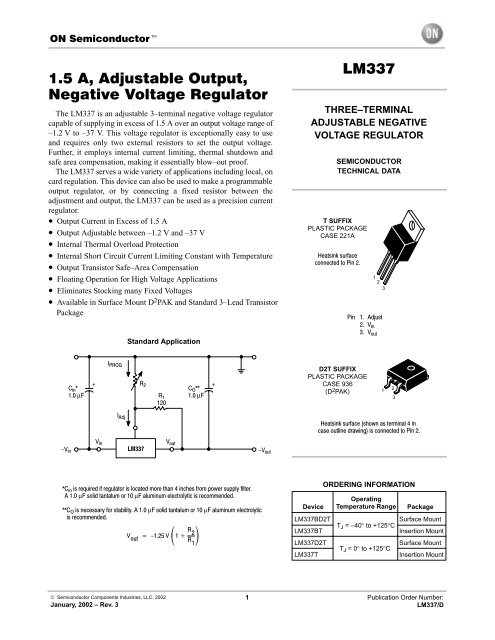1.5 A, Adjustable Output, Negative Voltage Regulator LM337