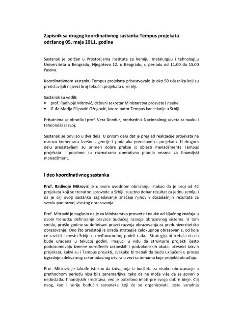 Zapisnik sa drugog koordinativnog sastanka Tempus projekata ...