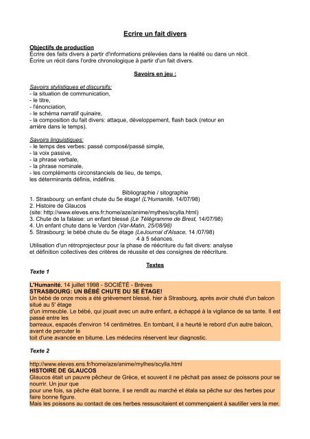 Ecrire un fait divers