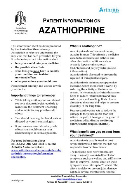 AZATHIOPRINE - Australian Rheumatology Association