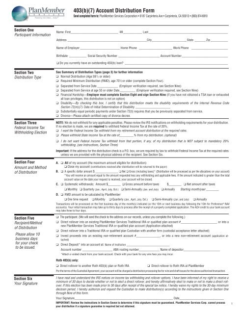 PlanMember Services 403b Distribution Form - Preceptwm.com