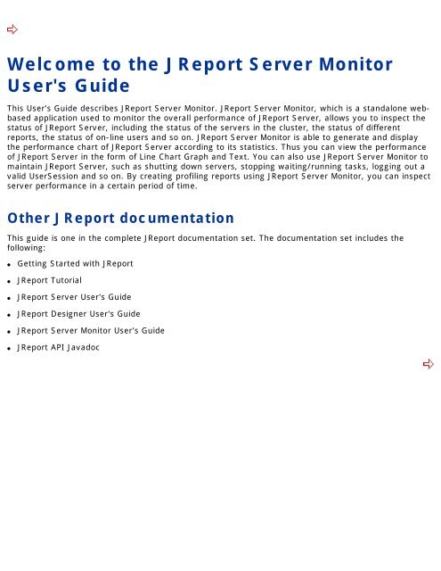 Welcome to the JReport Server Monitor User's Guide