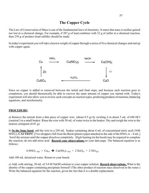 The Copper Cycle - The Chemistry 104 Homepage