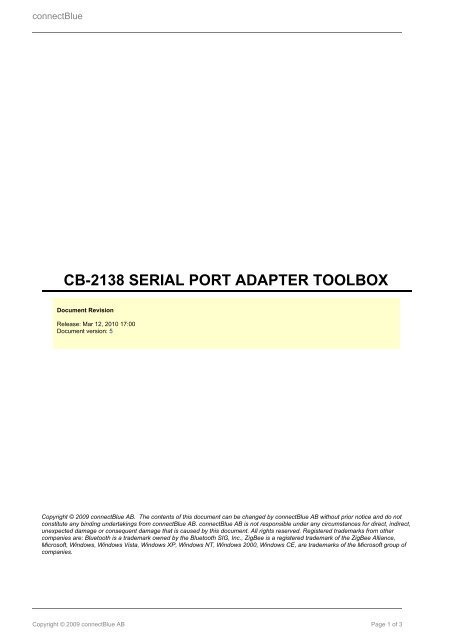 CB-2138 SERIAL PORT ADAPTER TOOLBOX - connectBlue