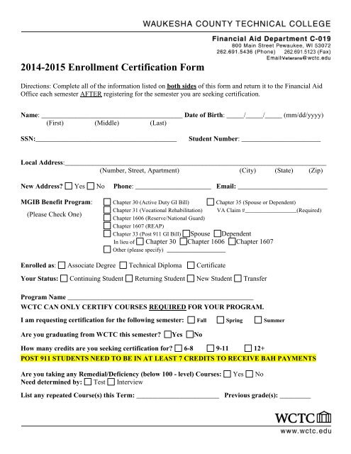 2013-2014 Enrollment Certification Form