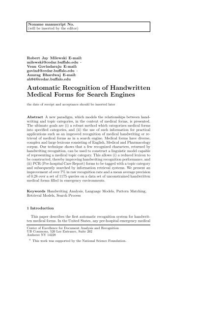 Automatic Recognition of Handwritten Medical Forms for Search ...