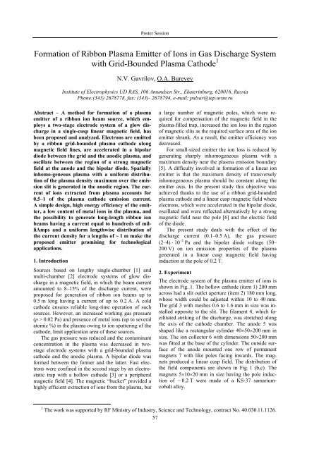 Formation of Ribbon Plasma Emitter of Ions in Gas Discharge ...