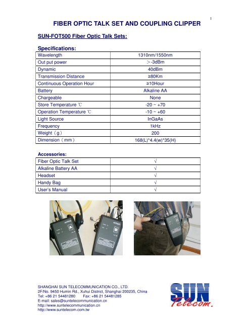 FIBER OPTIC TALK SET AND COUPLING CLIPPER - SUN Telecom
