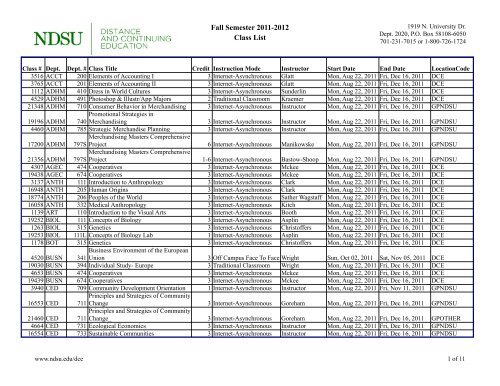 Fall Semester 2011-2012 Class List