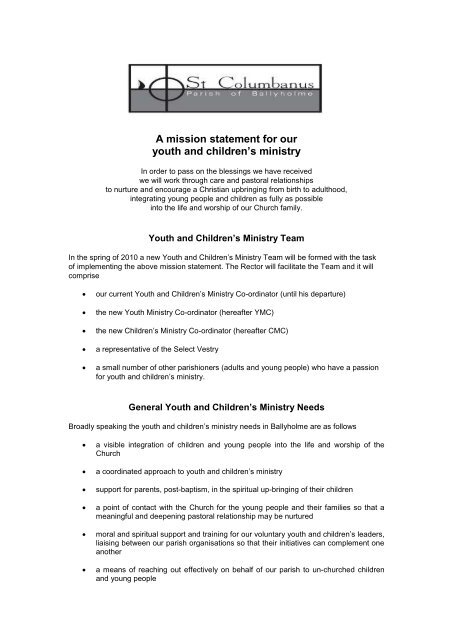 A mission statement for our youth and children's ministry