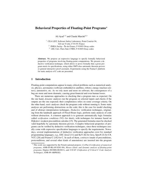 Behavioral Properties of Floating-Point Programs* - Hisseo - Inria