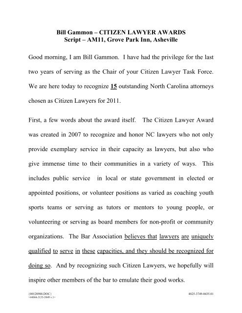 CITIZEN LAWYER AWARDS Script - Nelson Mullins Riley ...