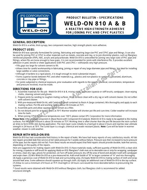 WELD-ON 810 A & B - Australian Spa Parts
