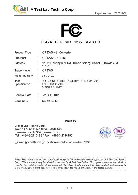 fcc 47 cfr part 15 subpart b - ICP DAS