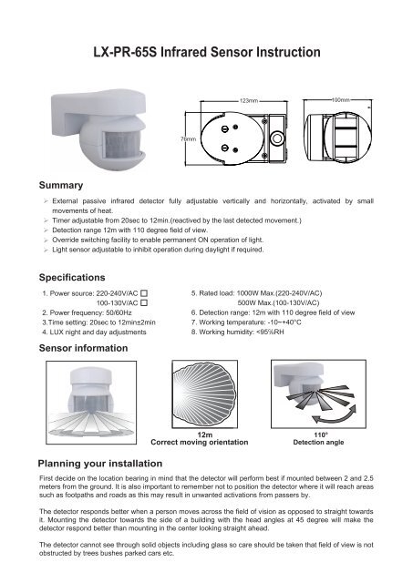 LX-PR-65S Infrared Sensor Instruction