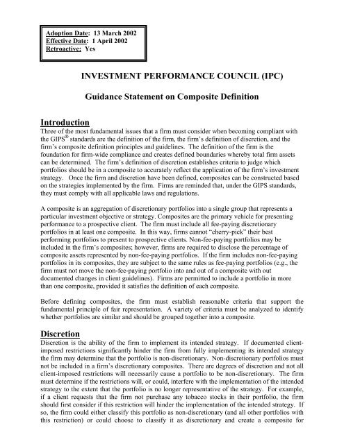 Proposed Guidance Statement on Composite Definition - GIPS