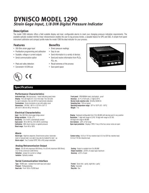 DYNISCO MODEL 1290 Strain Gage Input, 1/8 ... - VoxTechnologies