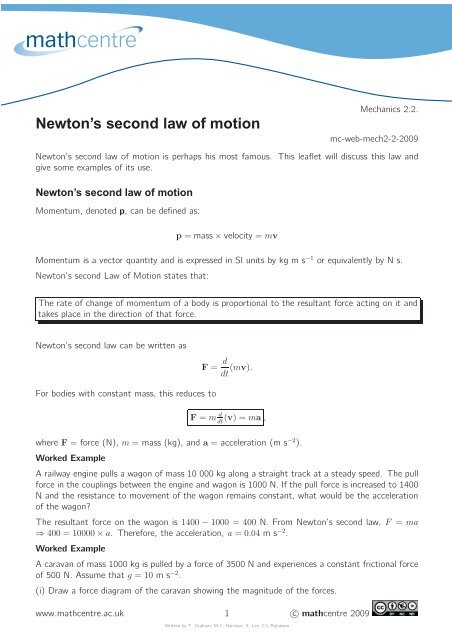 Newton's second law of motion - Math Centre