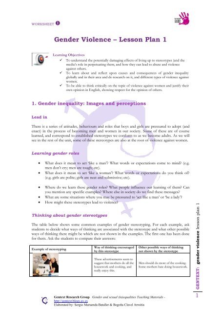 Gender Violence â Lesson Plan 1 - GENTEXT
