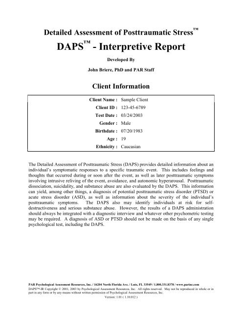 DAPS-IR - Psychological Assessment Resources, Inc.