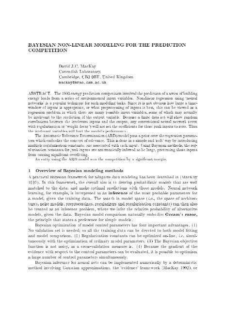 bayesian non-linear modeling for the prediction competition