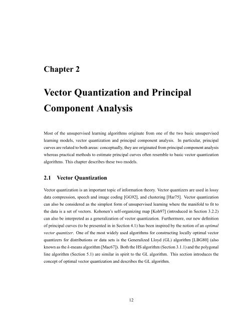 Chapter 2 Vector Quantization and Principal Component Analysis
