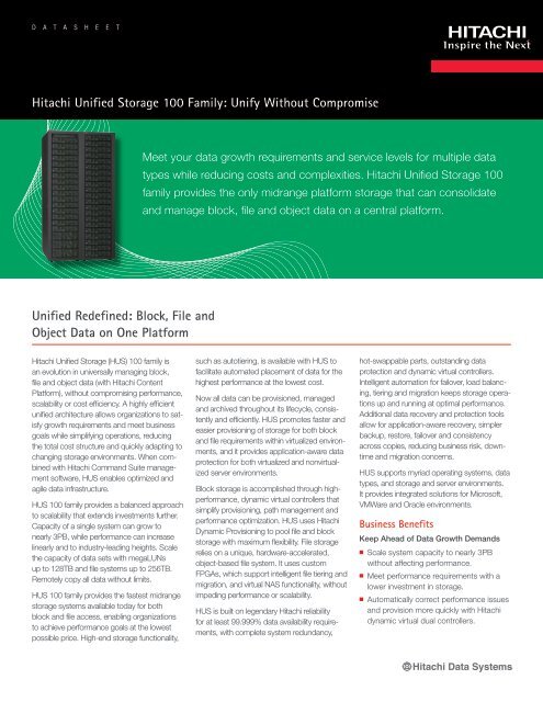 Hitachi Unified Storage 100 Family â Datasheet - ViON Corporation