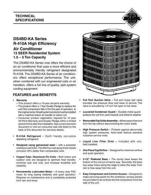DS4BD-KA Series R-410A High Efficiency Air Conditioner - Nordyne