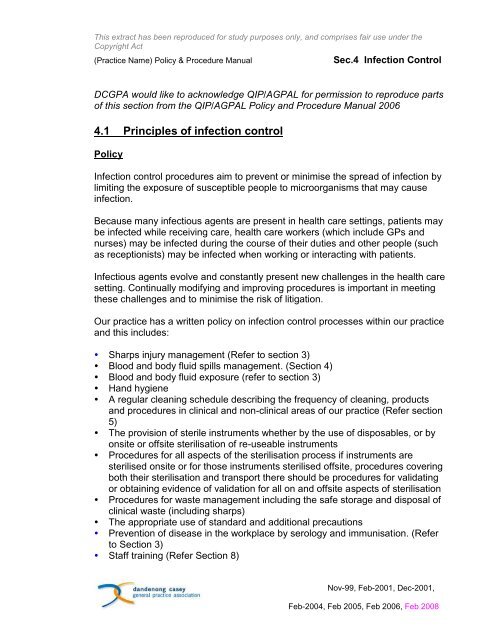 4.1 Principles of infection control