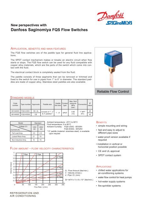 Danfoss Saginomiya FQS Flow Switches Danfoss ... - Acr.com.sg