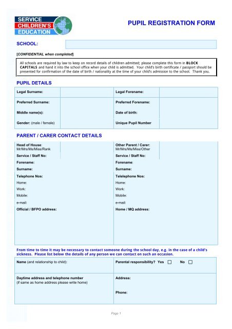 PUPIL REGISTRATION FORM - Hornbill School Website