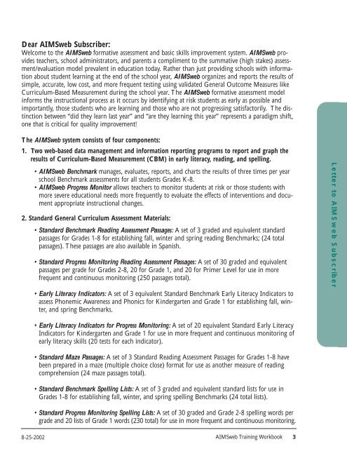 AIMSweb Training Workbook: Administration and Scoring of ...