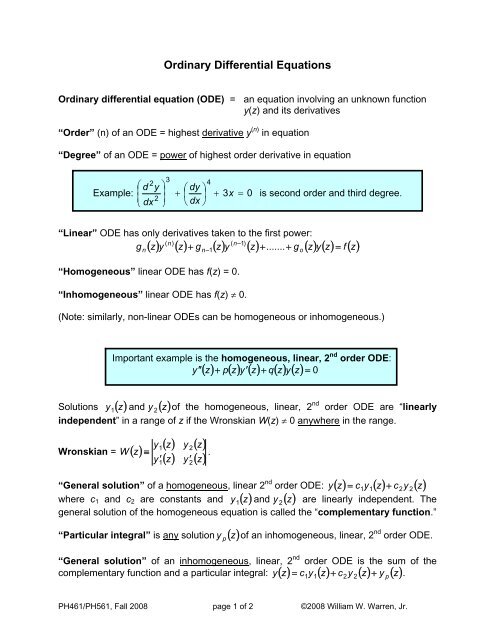 Ordinary Differential Equations (ODE) Ordinary Differential Equations (ODE)
