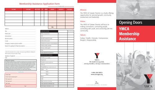 Membership Assistance Application - YMCA of Greater Toronto