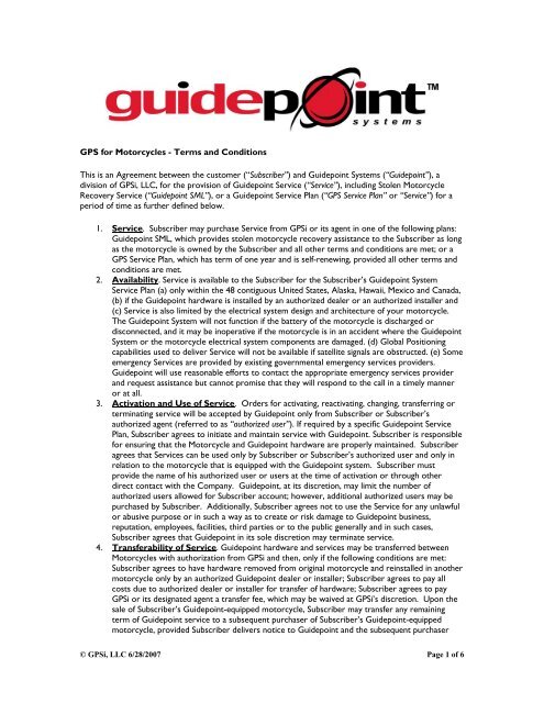 GPS for Motorcycles - Terms and Conditions This is an ... - Guidepoint