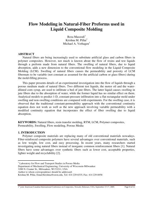 Flow Modeling in Natural-Fiber Preforms used in Liquid Composite ...