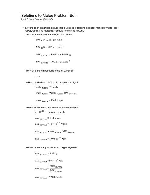 Solutions to Moles Problem Set