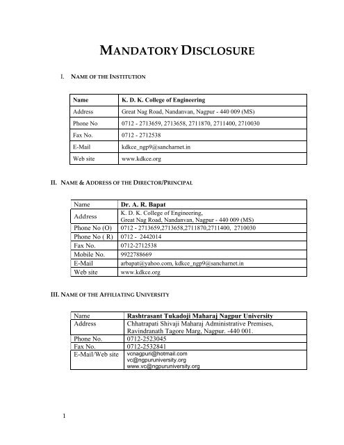 MANDATORY DISCLOSURE - KDK College of Engineering