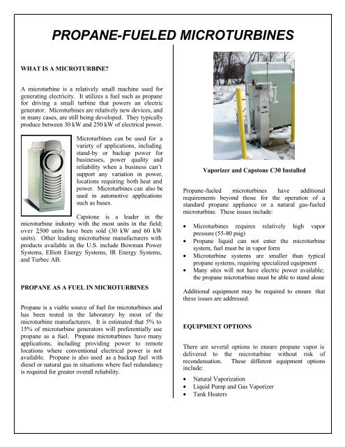 PROPANE-FUELED MICROTURBINES