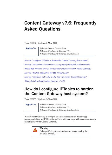 Websense Content Gateway Frequently Asked Questions