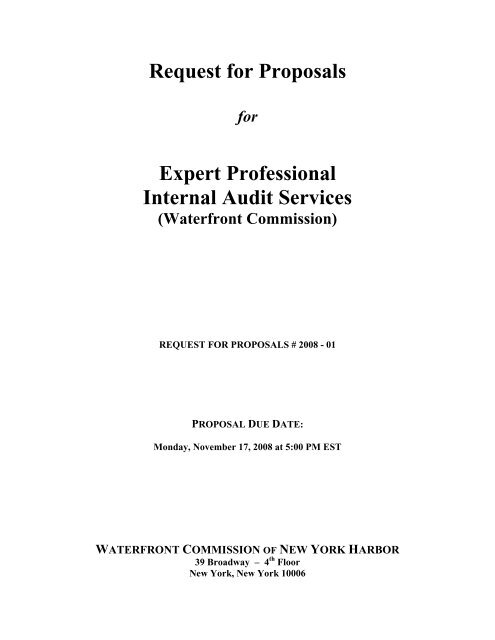 Request for Proposals Expert Professional Internal Audit Services