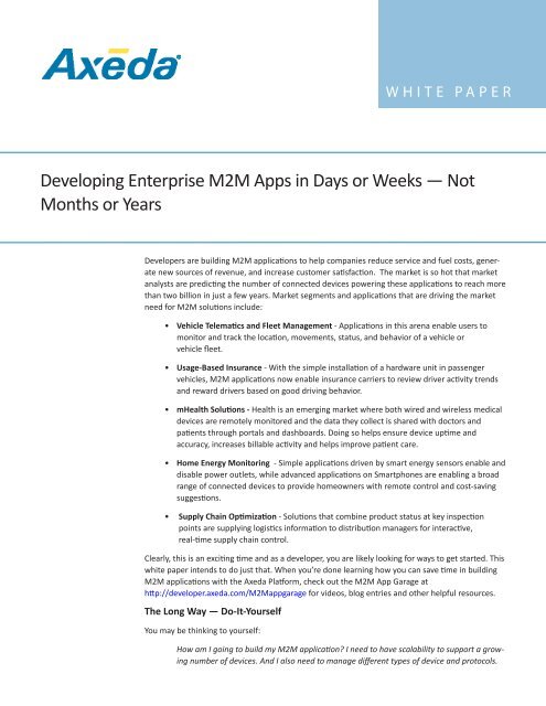 Developing Apps in Days - Axeda Developer Connection