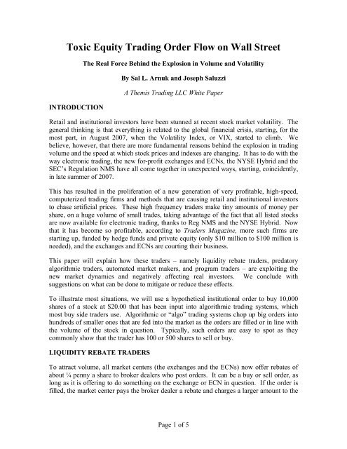 Toxic Equity Trading Order Flow on Wall Street - Best Minds Inc.