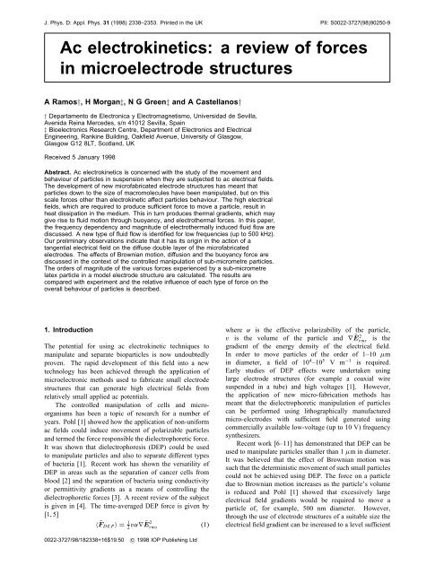 Ac electrokinetics: a review of forces in microelectrode structures