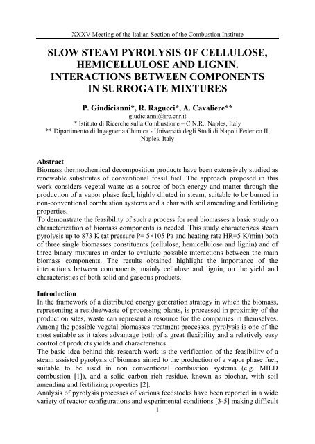 slow steam pyrolysis of cellulose, hemicellulose and lignin ...