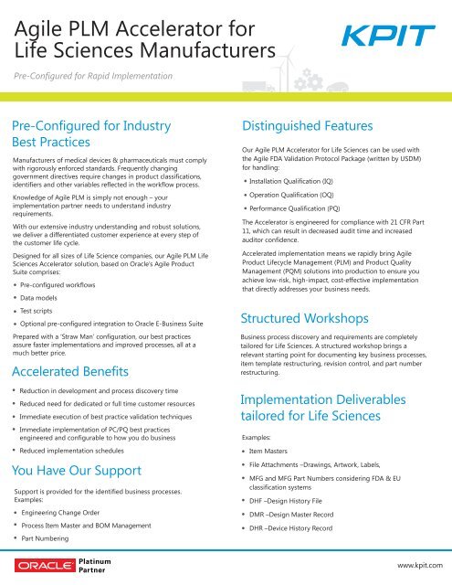 KPIT Agile PLM Accelerator For Life Sciences
