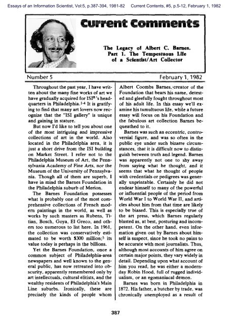 The Legacy of Albert C. Barnes. Part 1. The Tempestuous Life of a ...